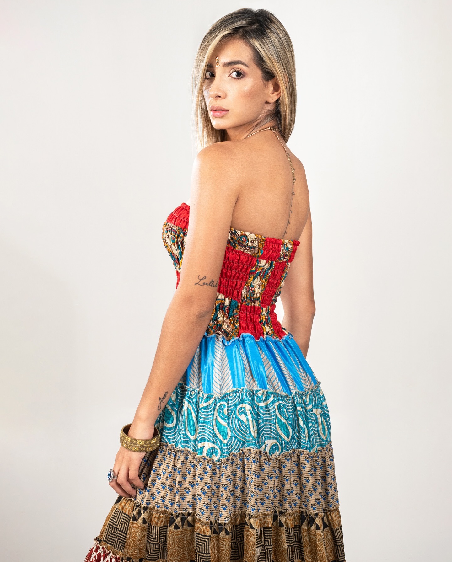 Vestido Estraple Patchwork India – Kirfa