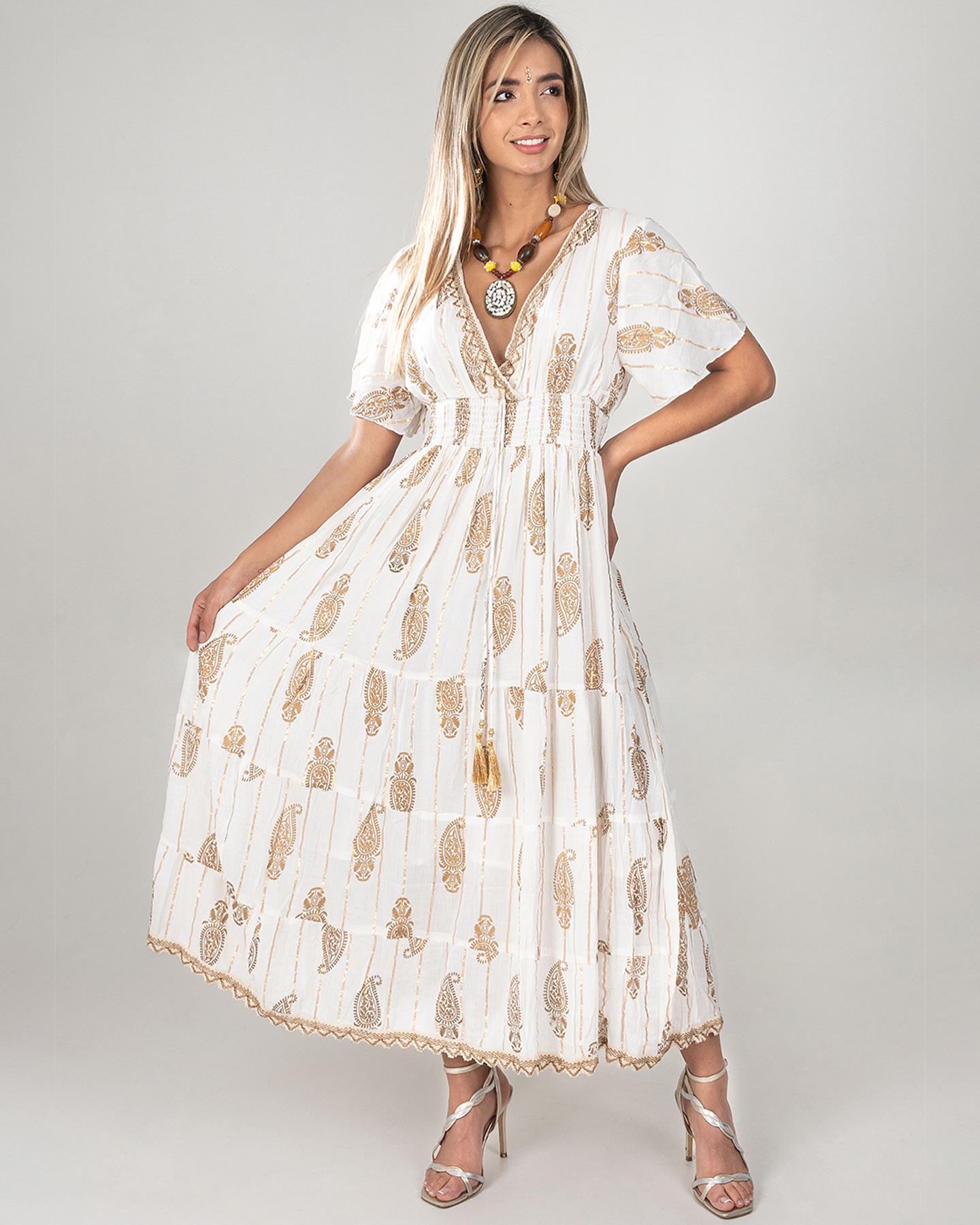 Maxi dress en algodón y lurex – Kirfa