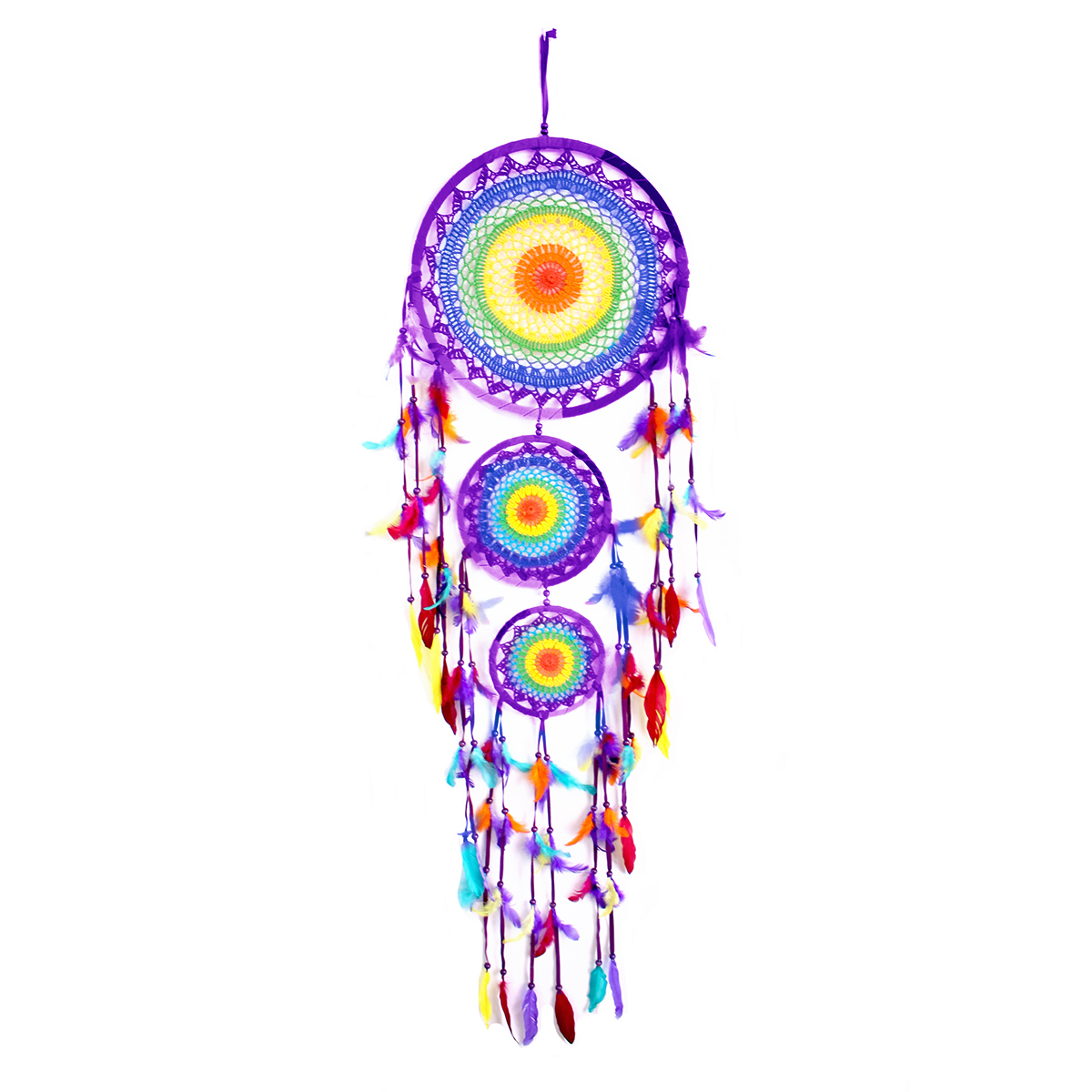 Atrapasueños grande, macrame plumas de colores – Kirfa