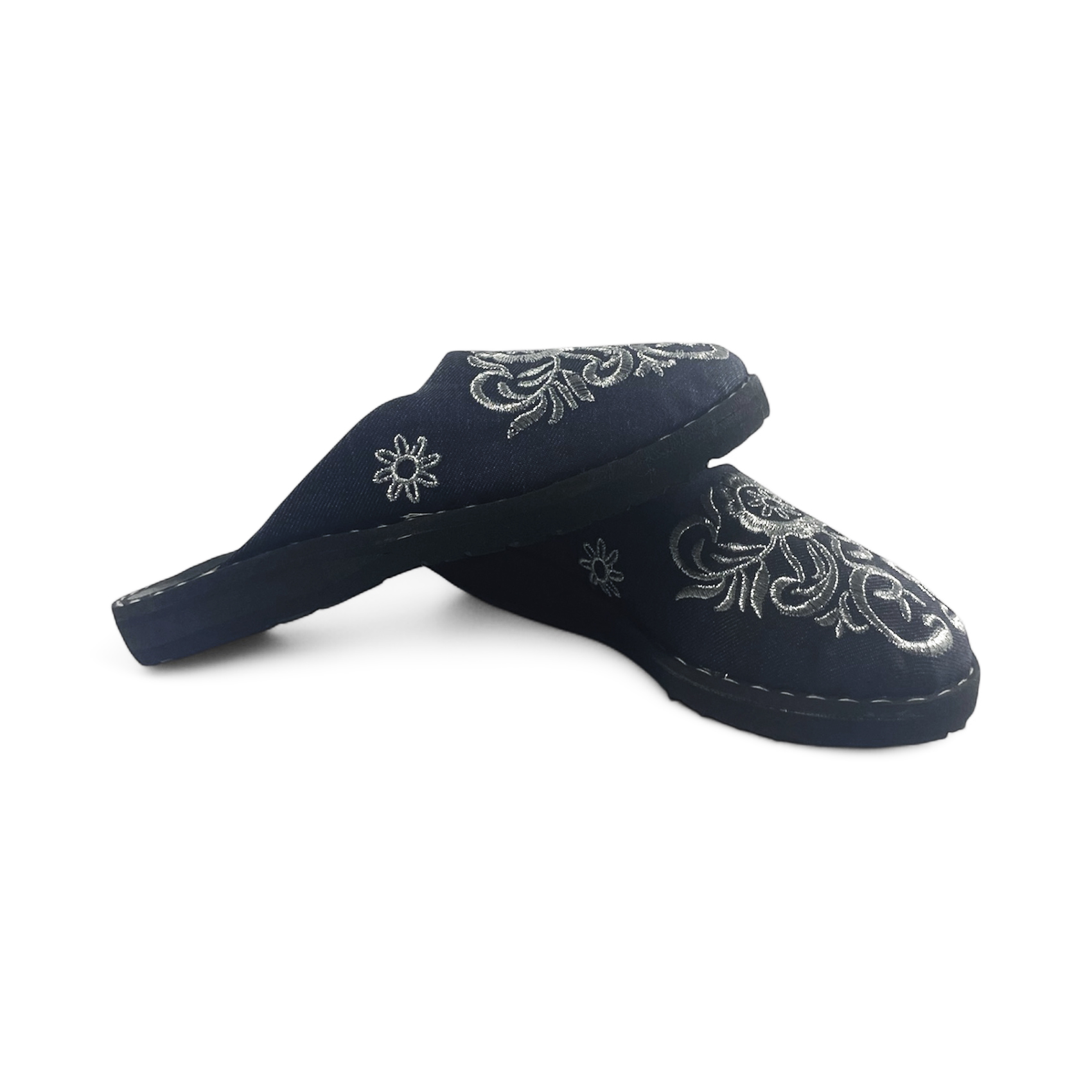 Zapatillas Marroquíes negras bordado gris – Kirfa