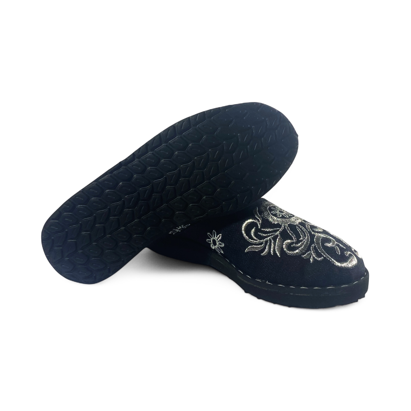 Zapatillas Marroquíes negras bordado gris – Kirfa